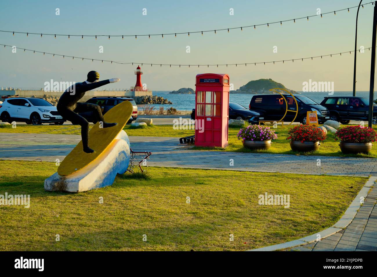 Goseong County, South Korea - November 3rd, 2024: A surfer statue, the ...