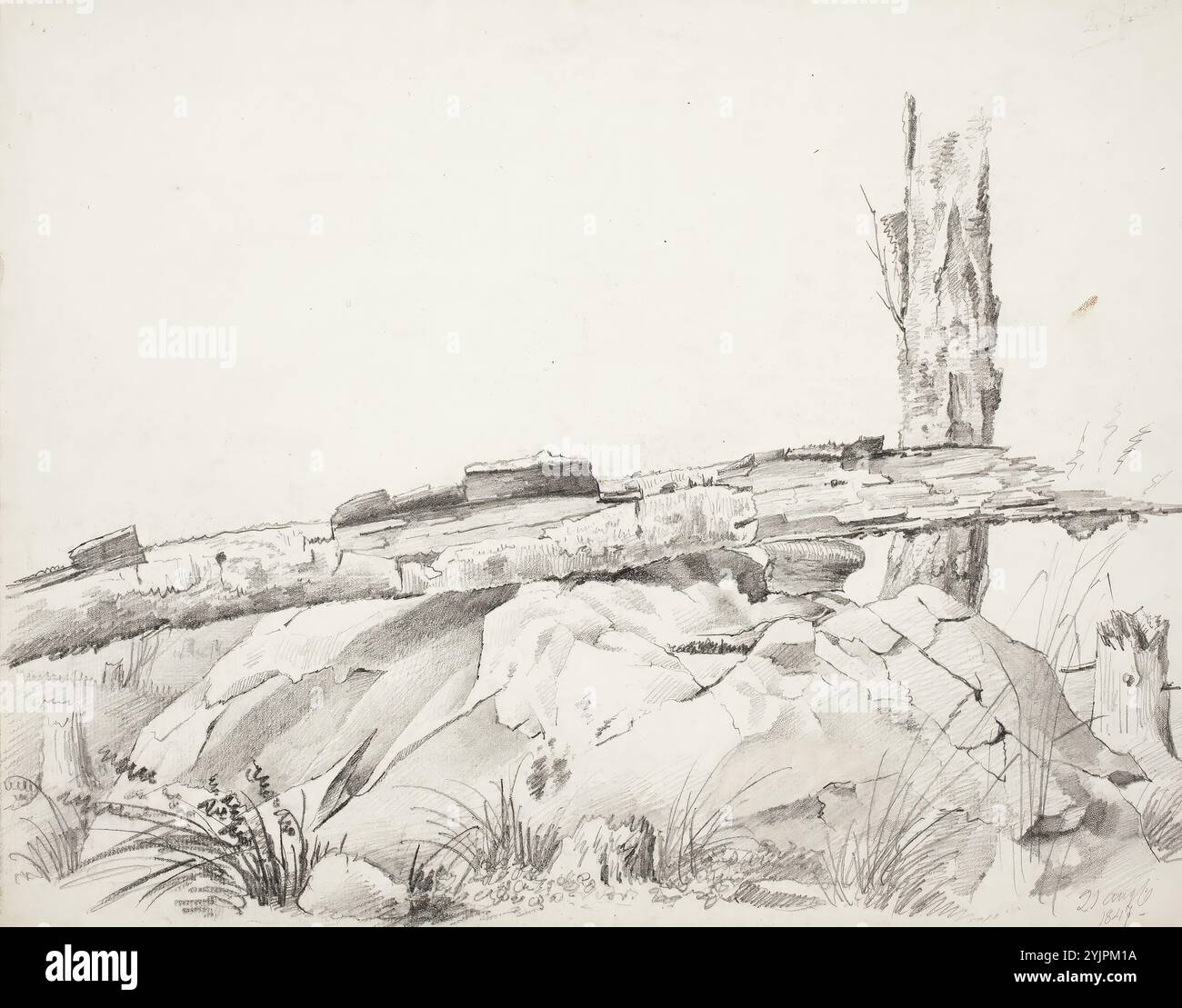 Wright, Magnus von, work, Stone and broken birch trunk, Lauttasaari ...