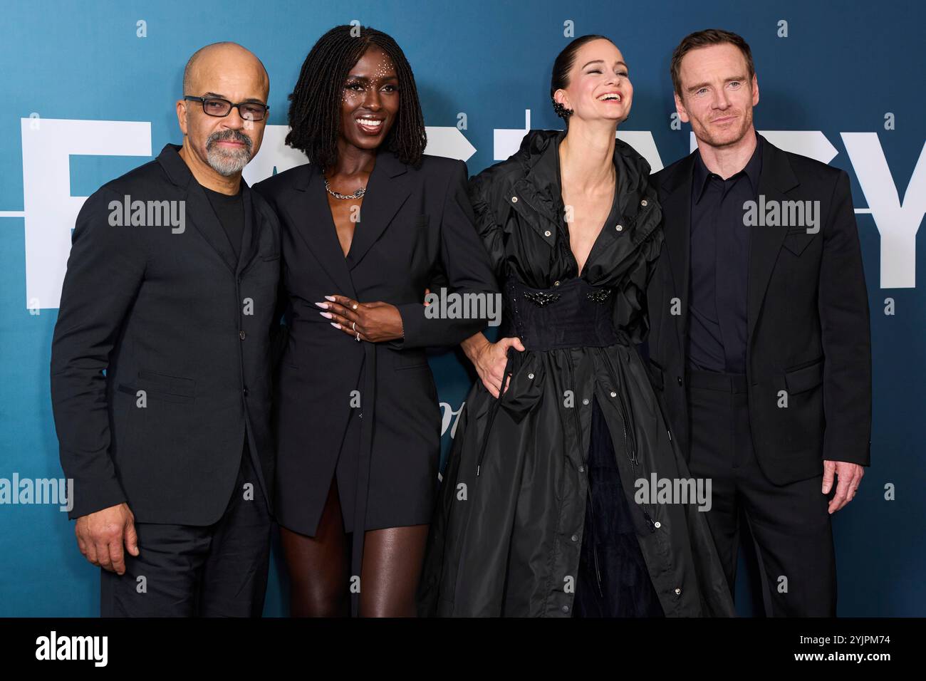 Jeffrey Wright, from left, Jodie Turner-Smith, Katherine Waterston and Michael Fassbender pose ...