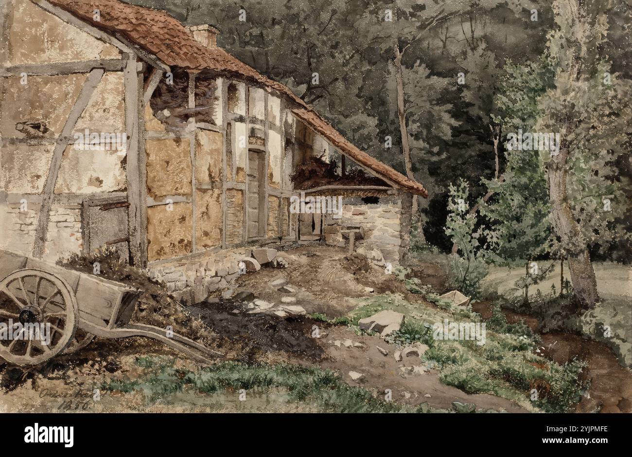 Holmberg, Werner, work, House in the forest, 1856, watercolor, painting ...
