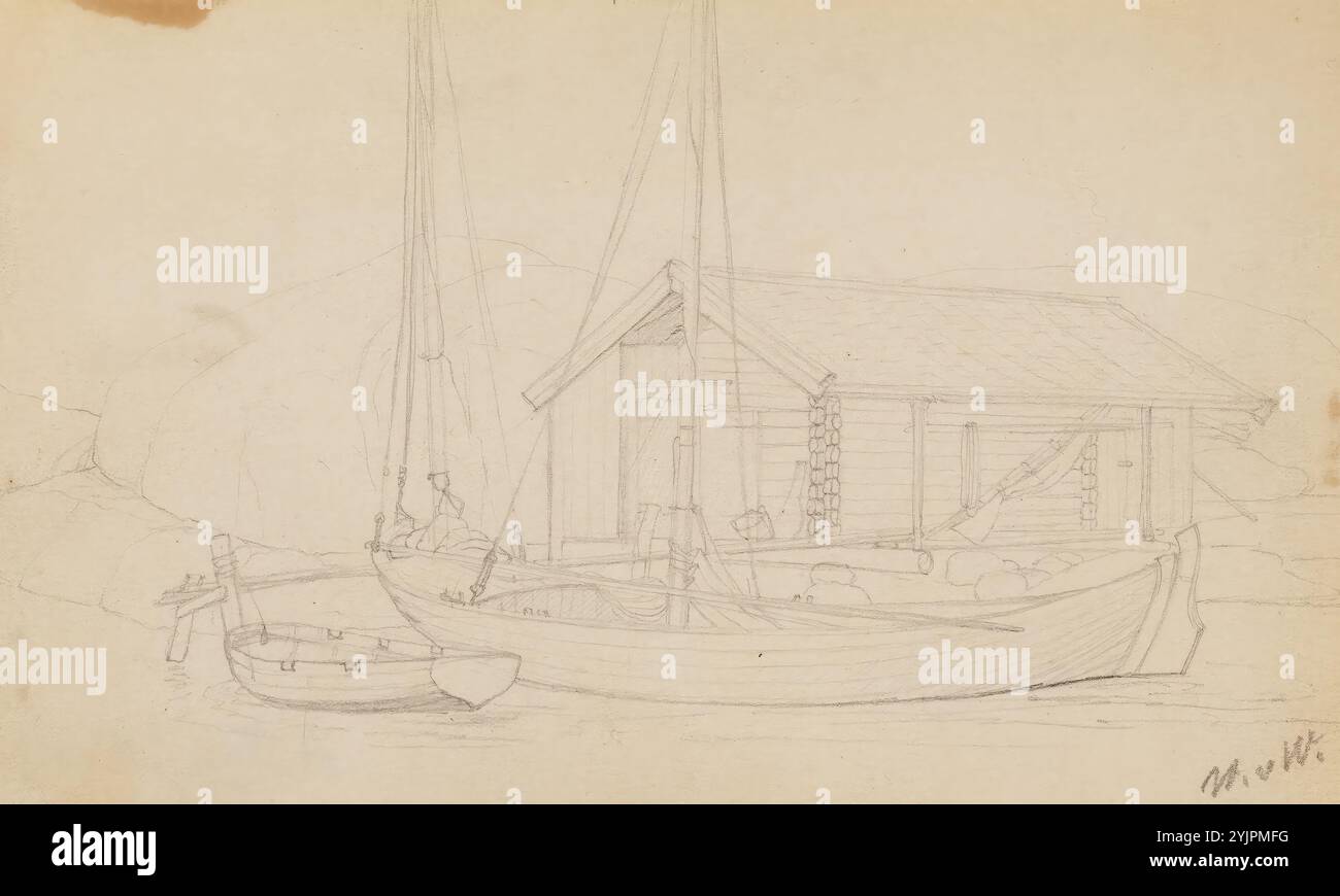 Wright, Wilhelm von, work, Wharf, sketch for painting Wharf and ...