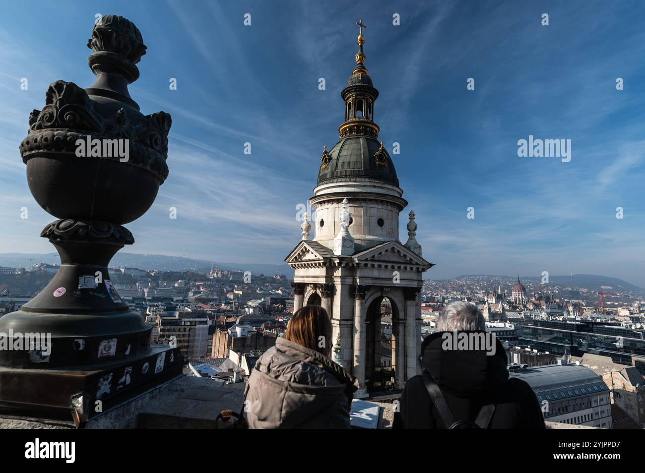 Tourists at the the top of the St. Stephen's Basilica, the largest ...