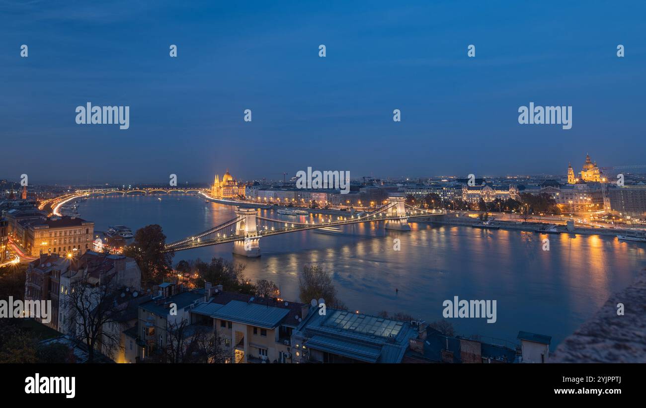 View during night from the Buda Castle, an UNESCO World Heritage Site ...