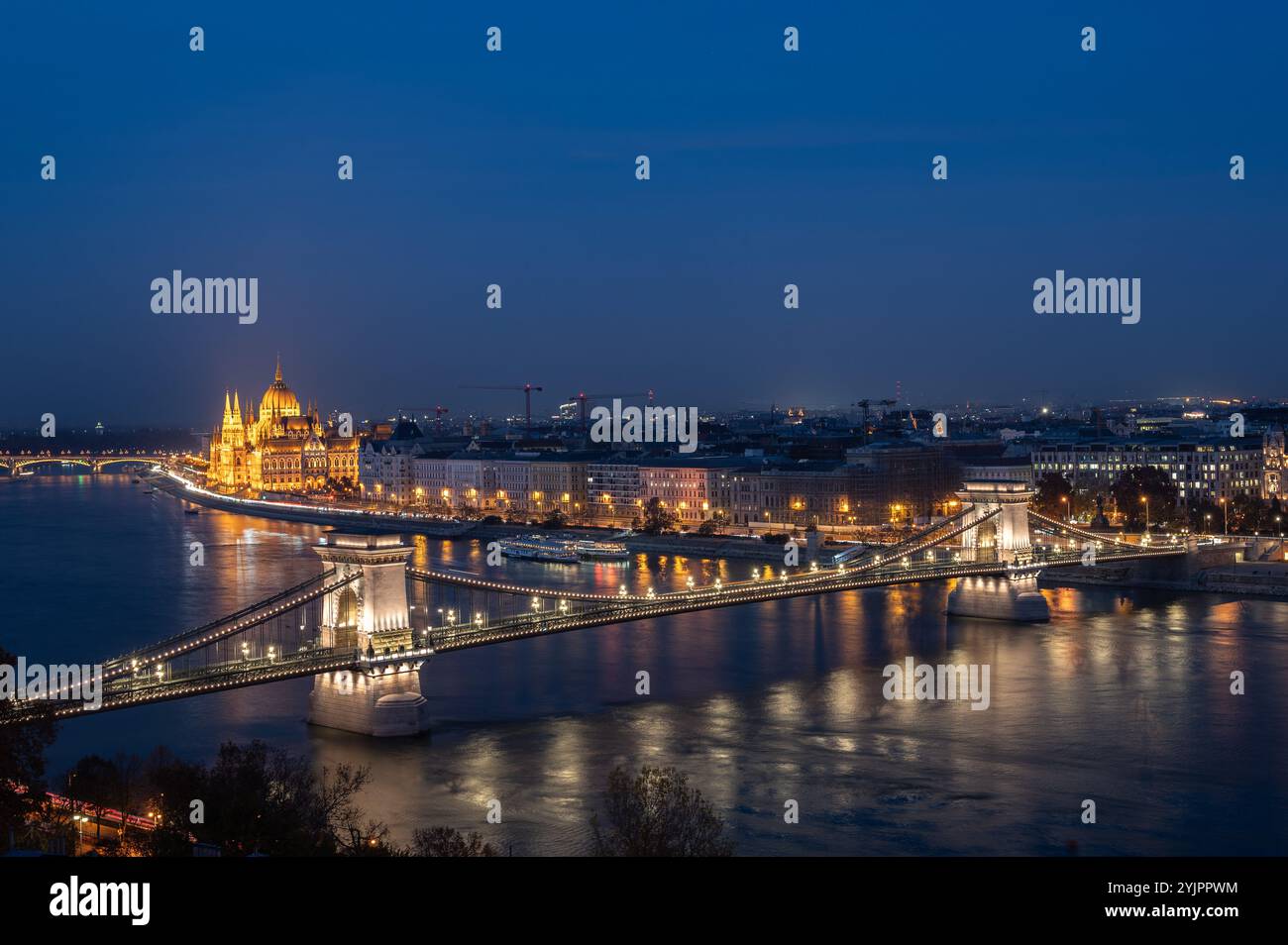 View during night from the Buda Castle, an UNESCO World Heritage Site with views of the Danube ...