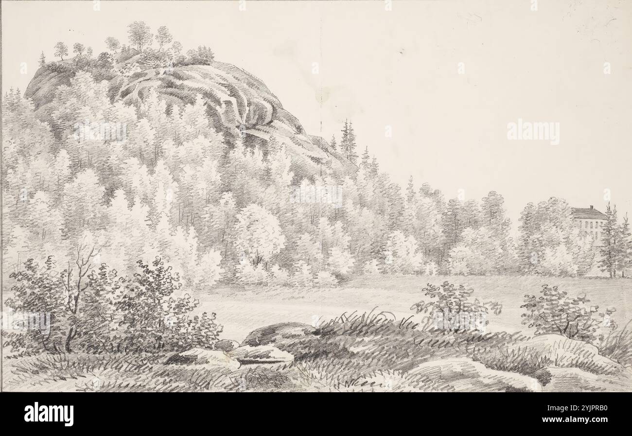 Lefrén, J. P., work, Landscape with pavilions, tree in the middle ...