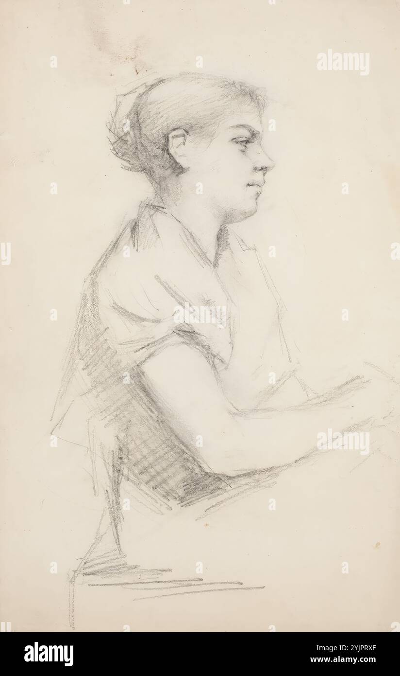 Schjerfbeck, Helene, work, Fan-hatted man, side view, 1877-1878, pencil ...