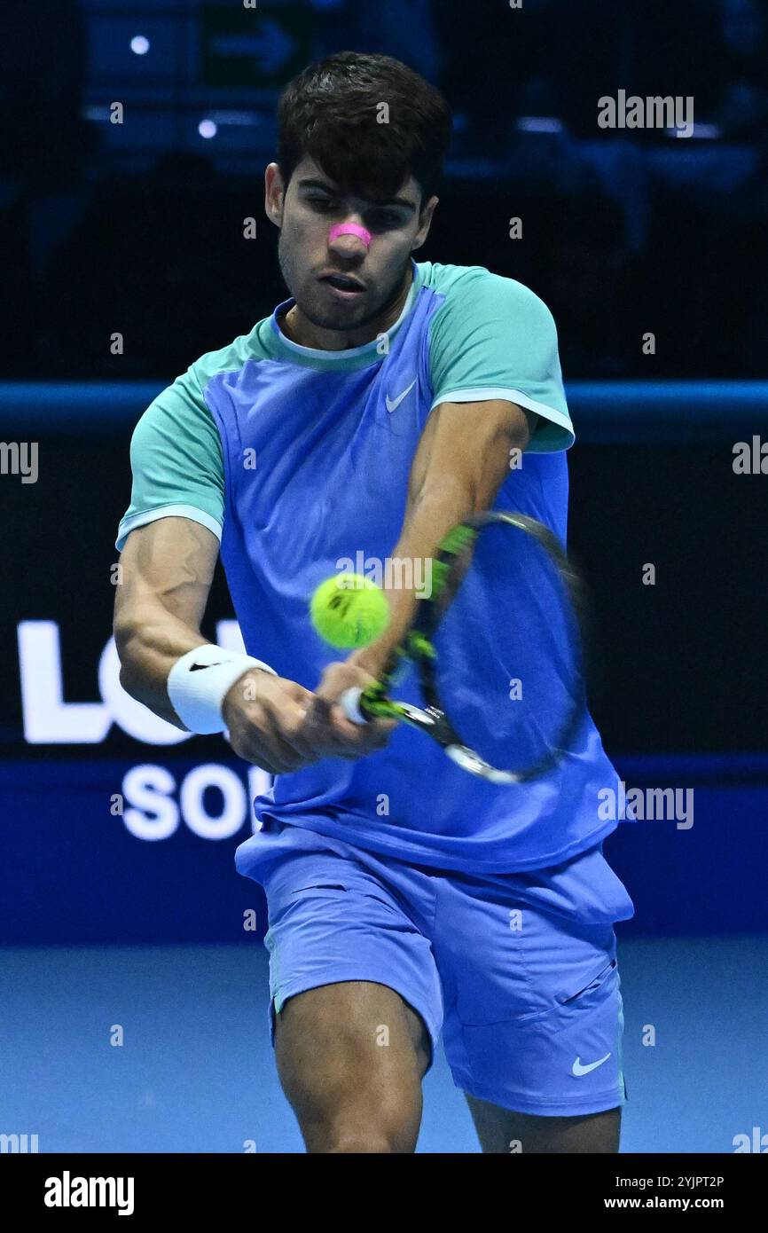 Carlos Alcaraz (ESP) in action against Alexander Zverev (GER) during ...