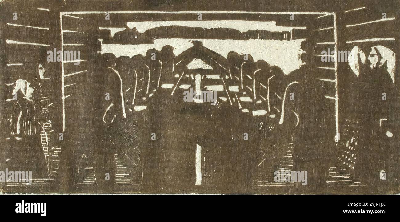 Ehrström, Eric, work, Kirkkovene vajassaan, 1902, linocut, graphics ...