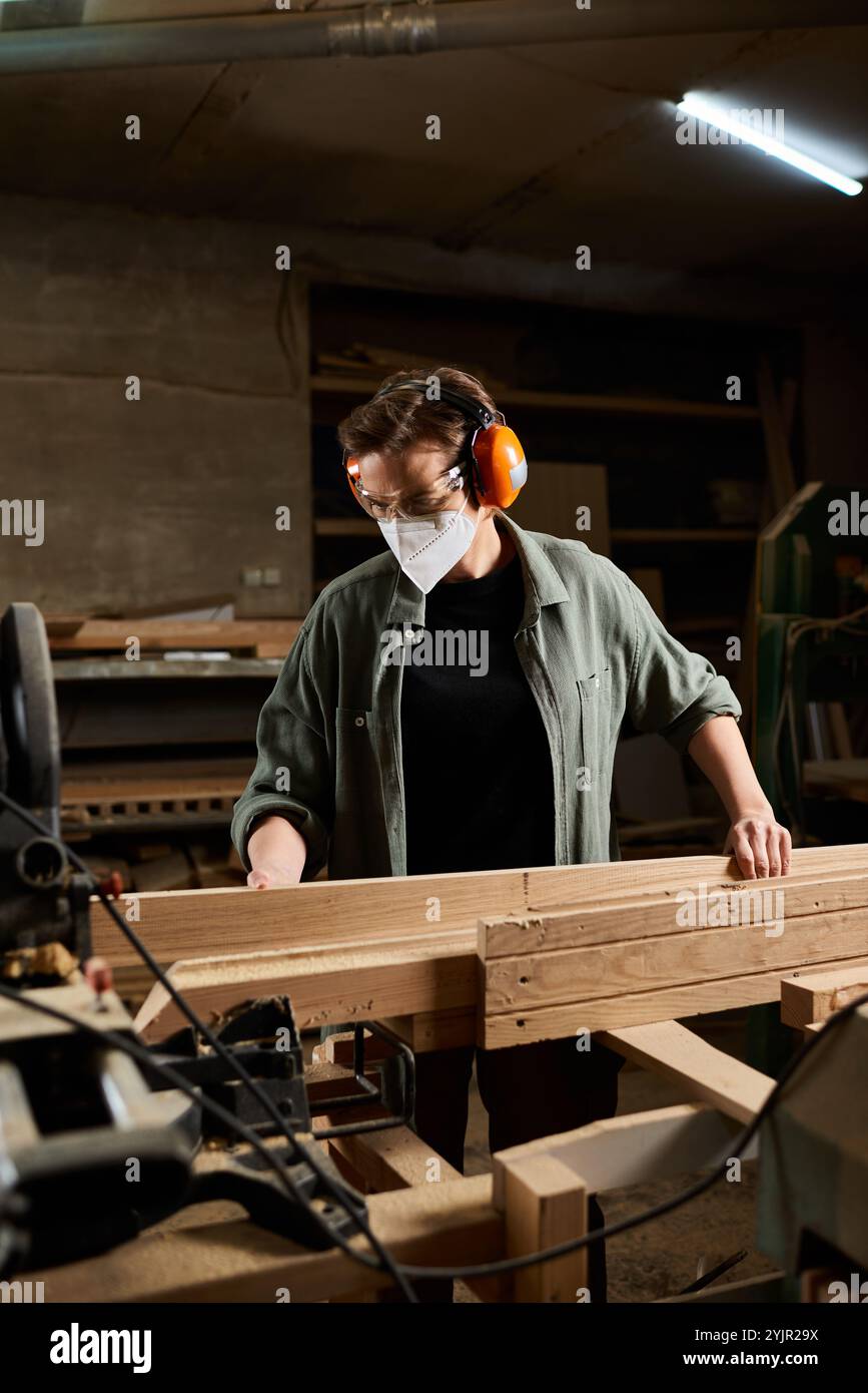 A skilled carpenter meticulously shaping wood in a well-lit workshop ...