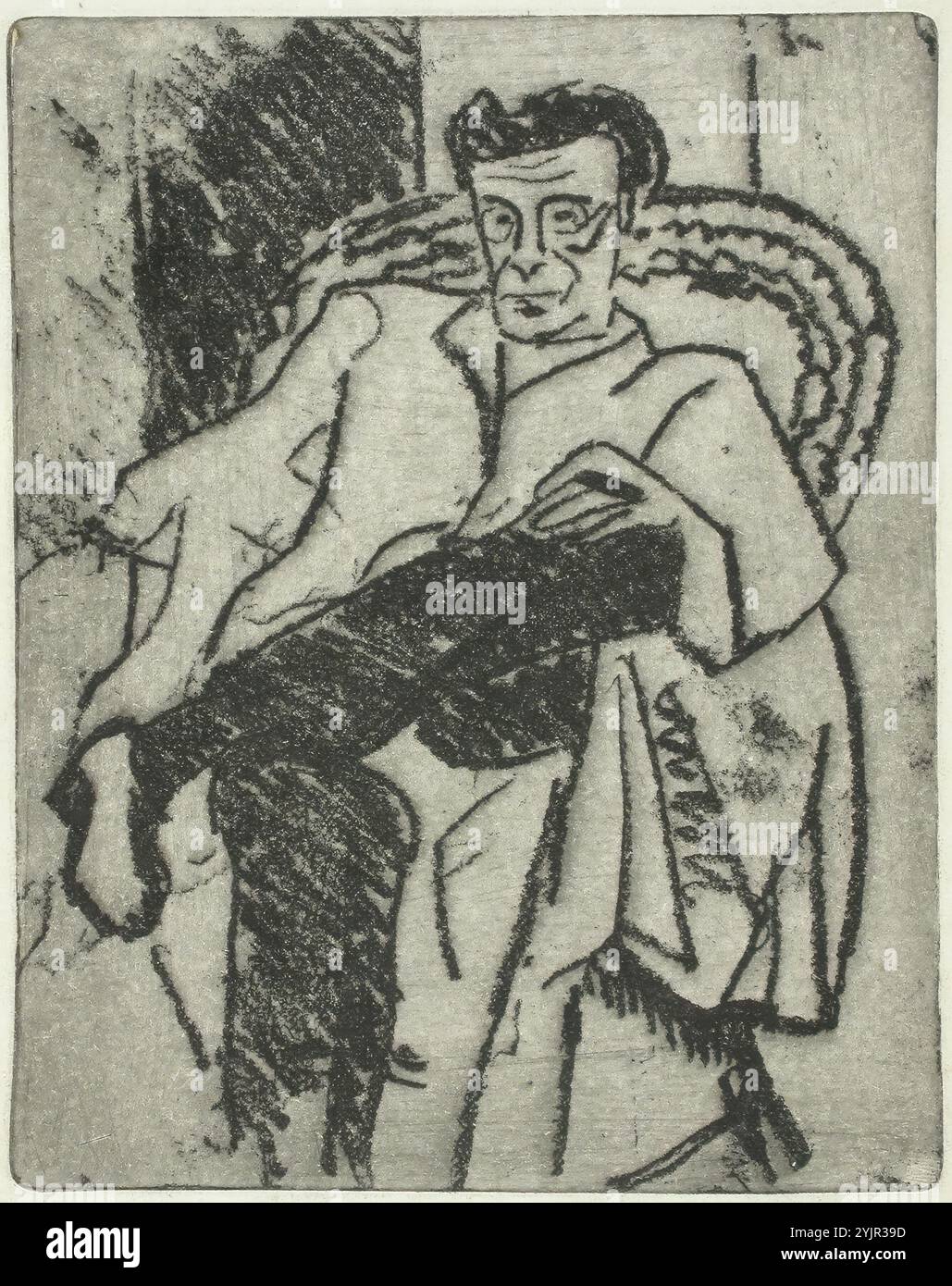 Isakson, Karl, Portrait of sculptor Gerhard Henning, vernis mou, graphics, sheet width 10.7 cm ...