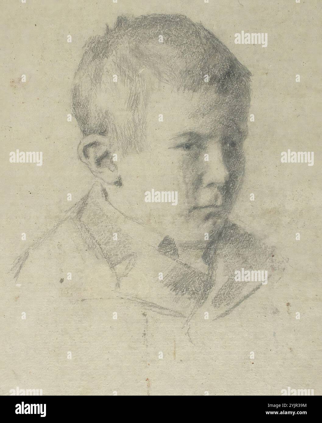 Becker, Adolf von, Head of a boy, 1880, pencil, drawing, PORTRAIT ...