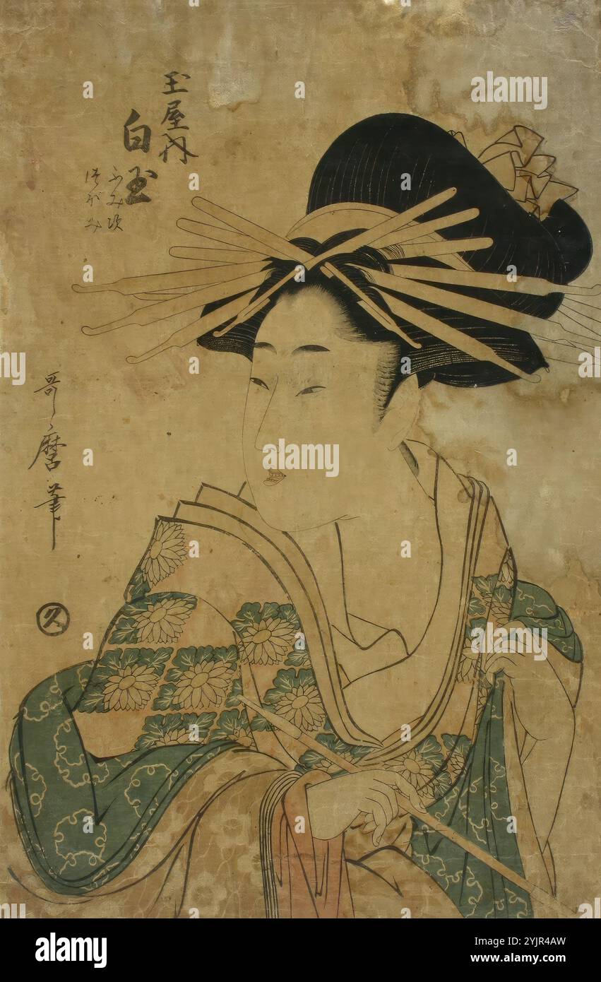 Utamaro, Kitagawa, Geisha with pipe in hand, Geisha Shiratama of the ...