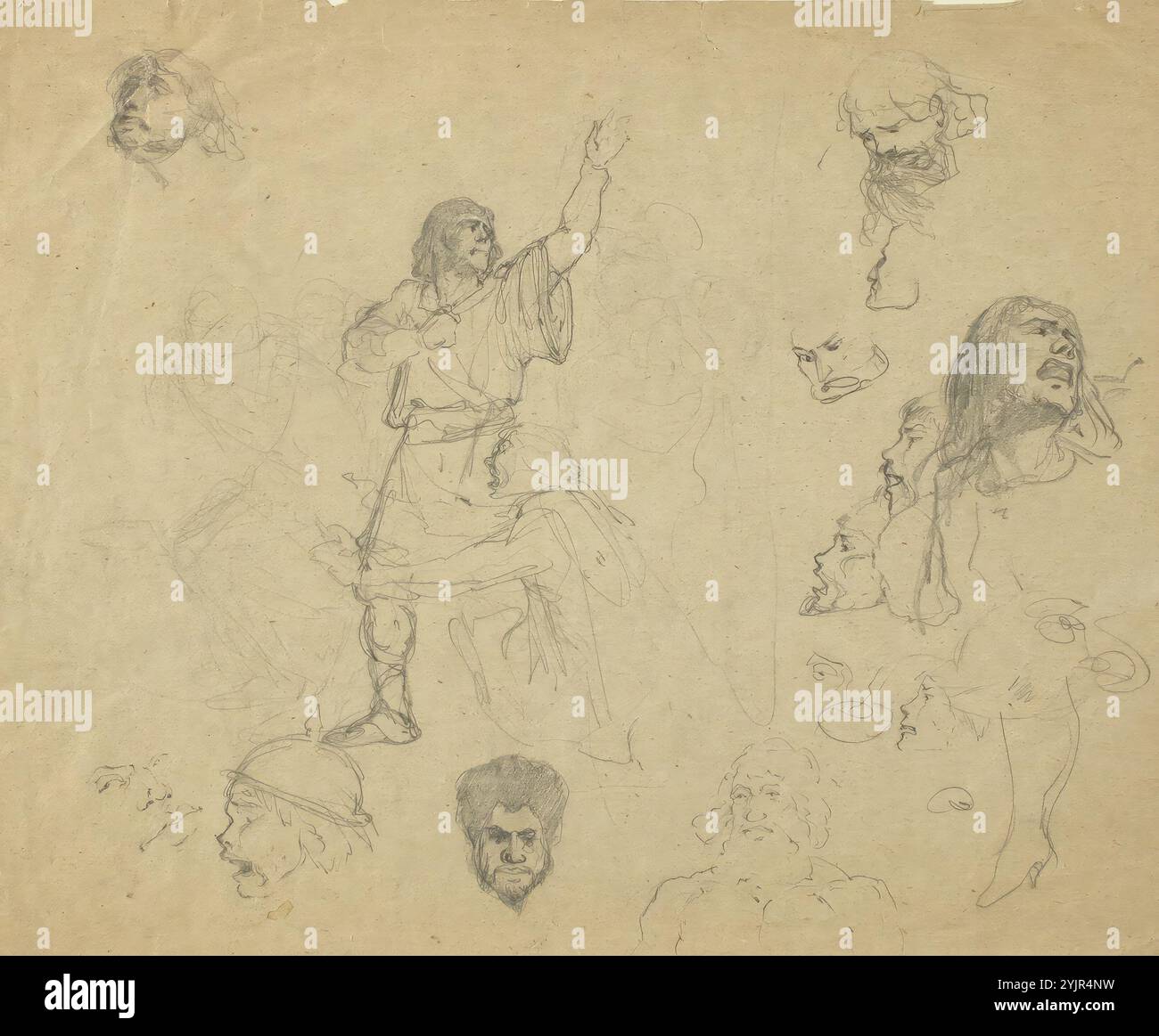 Edelfelt, Albert, Figure exercises, pencil, drawing, 32 cm x 39 cm ...