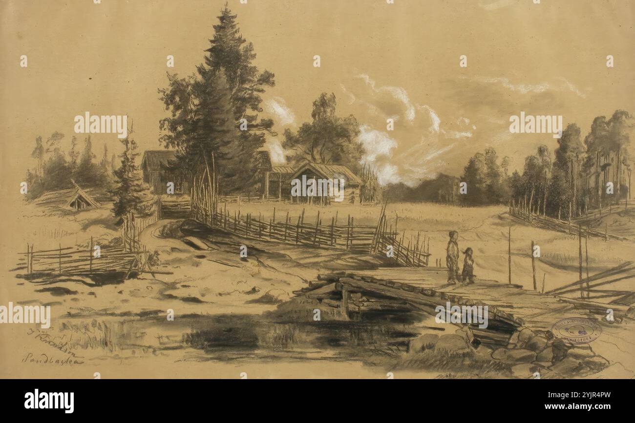 Knutson, Johan, work, Landscape, charcoal drawing, white highlights ...