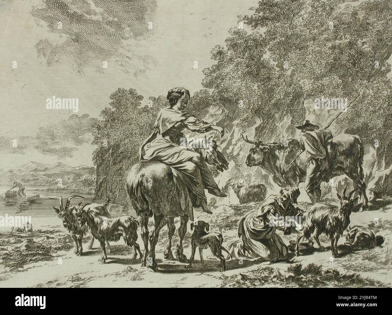 Danckerts, Dancker, work, Shepherd girl sitting on a horse and a goat ...