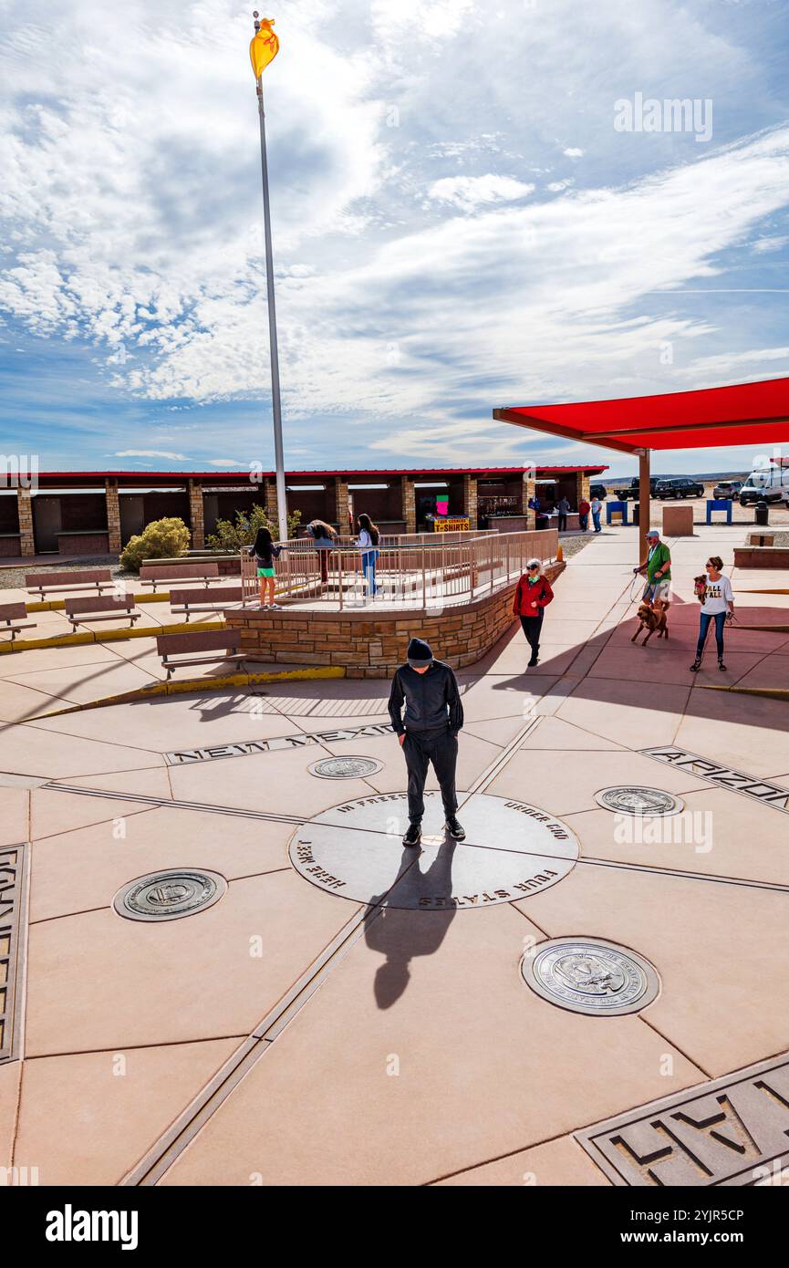 Visitors at Four Corners Monument; quadripoint of four states; Arizona ...