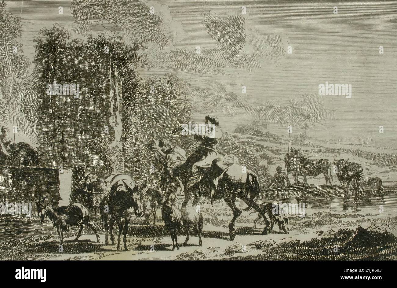 Danckerts, Dancker, work, Shepherds and cattle at the watering place by ...