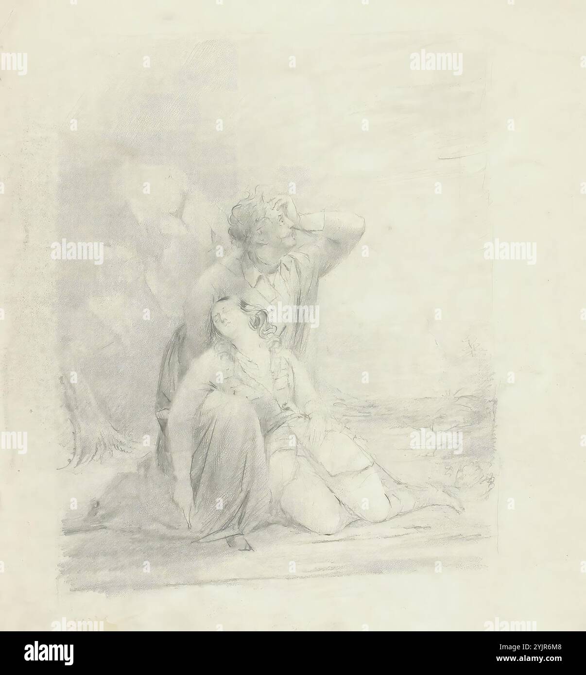 Godenhjelm, Berndt Abraham, Man kneels next to a fainting woman dressed ...