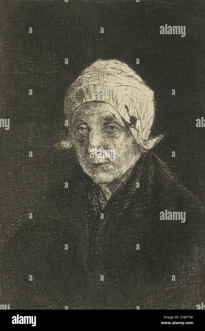 Israëls, Jozef, work, Portrait of an old woman, technique text: etching ...