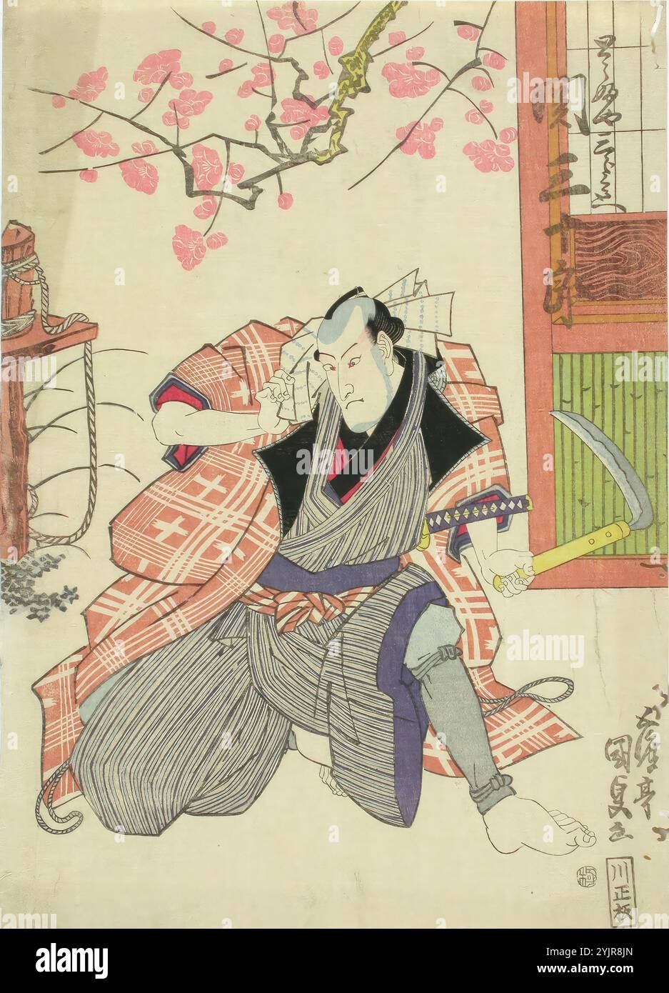 Kunisada, work, Actor Seki Sanjuro II in the play Zensei kogane no hana ...