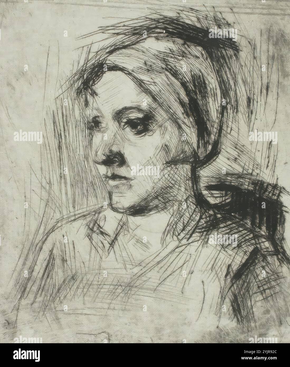 Nielsen, Henry, work, Head of a woman, etching, graphics, 45 cm x 38 cm ...