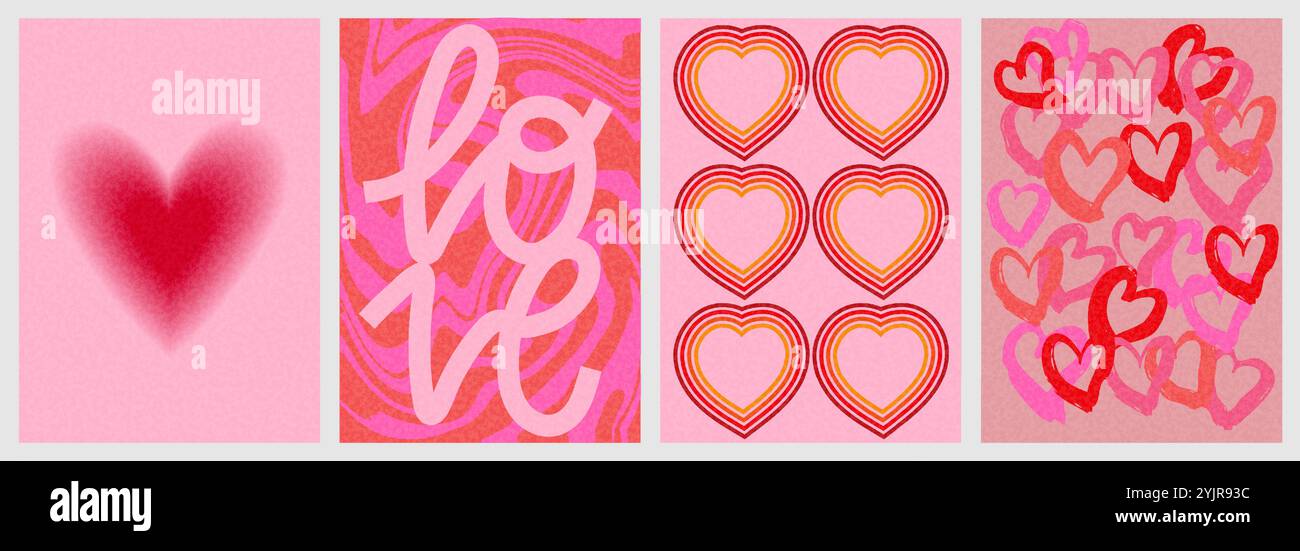 Valentine´s day greeting card or poster collection with hearts and ...