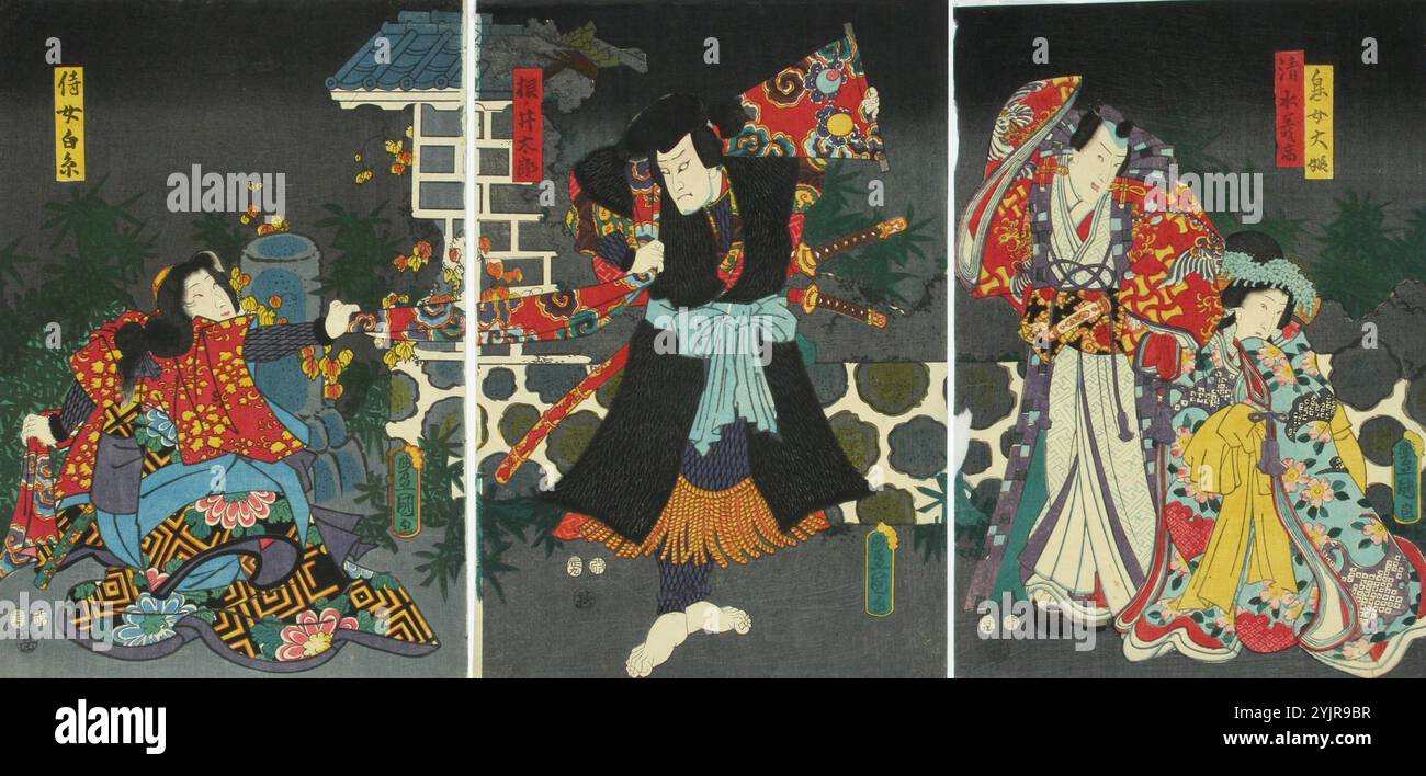 Kunisada, B, C, work, Actors Onoe Baiko, Nakumura Fukusuke(?), Ichikawa ...