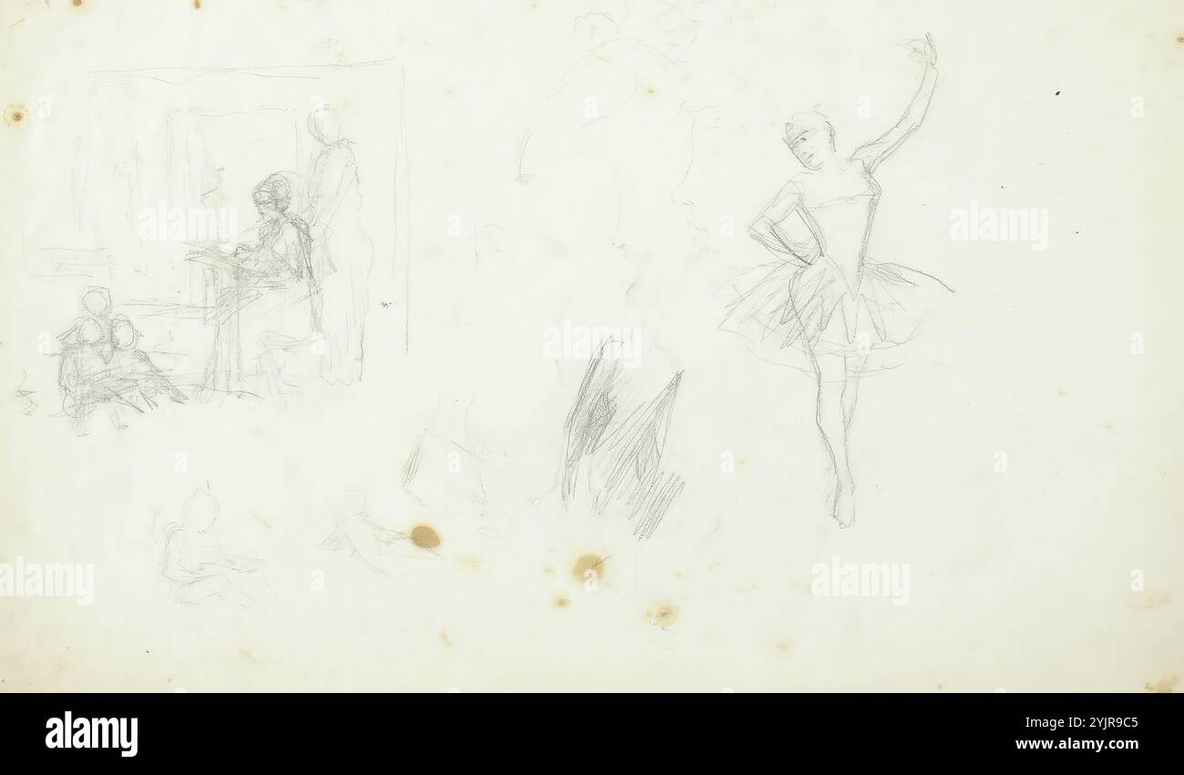 Edelfelt, Albert, work, Two seated girls, figure exercise, pencil ...