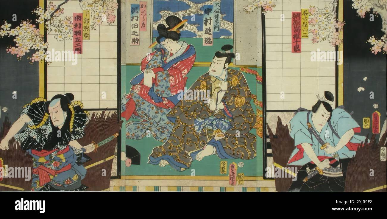 Kunisada, B, C, work, Actors Kawarazaki Gonjuro, Nakamura Shikan, Sawamura Tanosuke and Ichimura ...