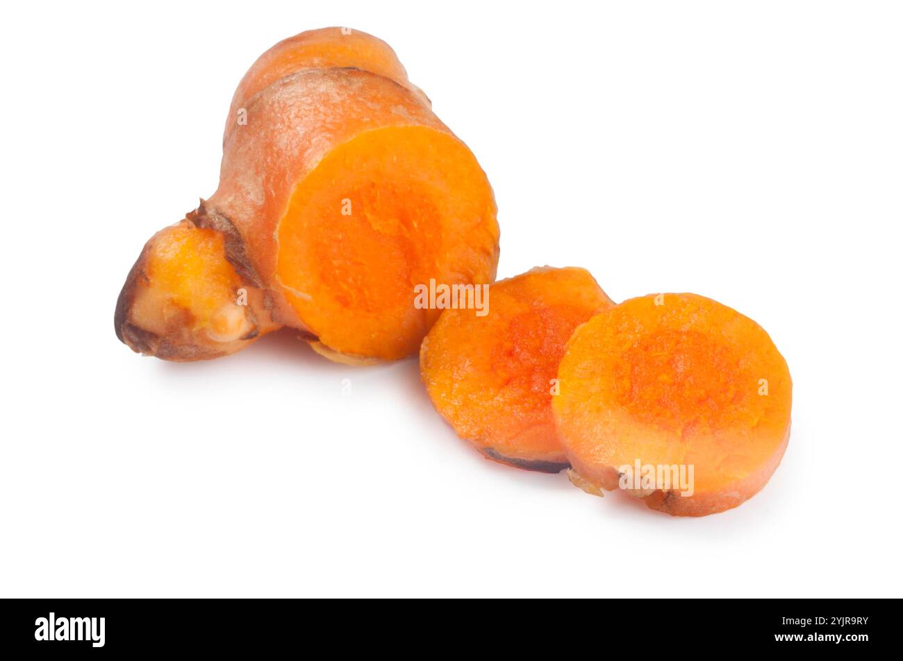 Studio shot of turmeric root cut out against a white background Stock ...