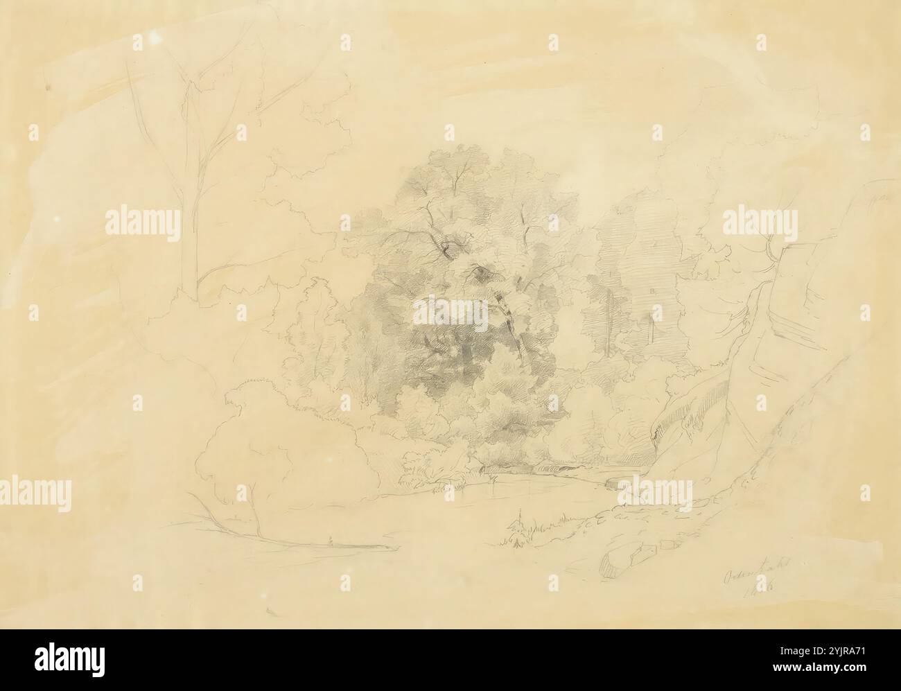 Holmberg, Werner, work, Pond and rock cliff in leafy forest, 1856 ...