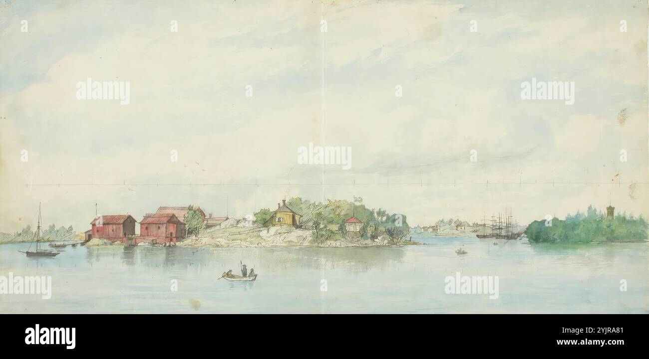 Kleineh, Oscar, work, View of Hanasaari, 1873, painting, 26 cm x 50 cm ...
