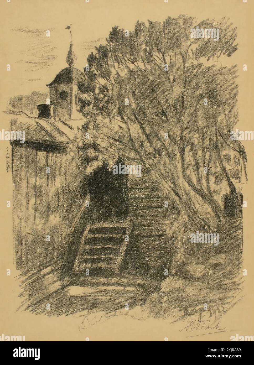 Finch, Alfred William, work, Pihanurkkaus in Porvoo, 1922, lithography ...