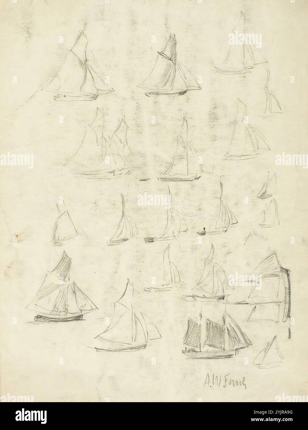 Finch, Alfred William, work, Sailing ships, pencil, drawing, 39 cm x 28 ...