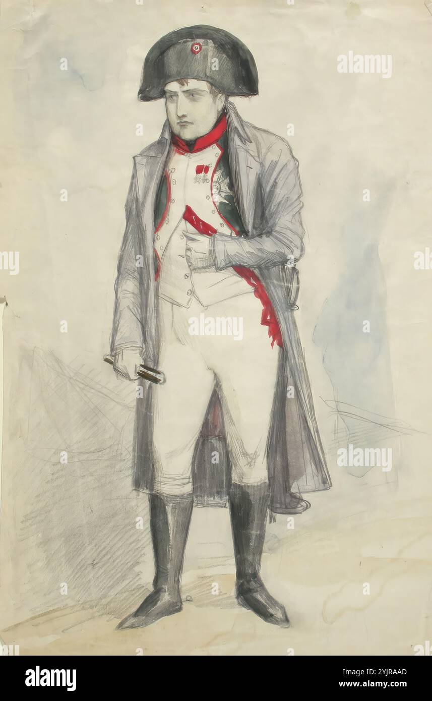 Edelfelt, Albert, work, Napoleon, pencil and watercolor, drawing, 38.5 ...