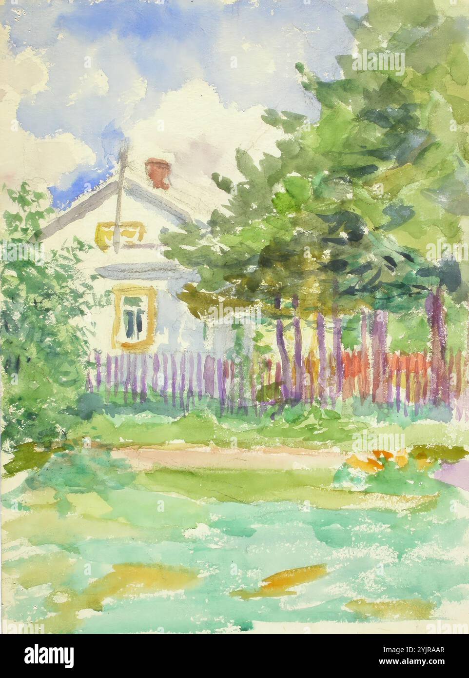 Wiik, Maria, End of the white building behind the fence, watercolor ...