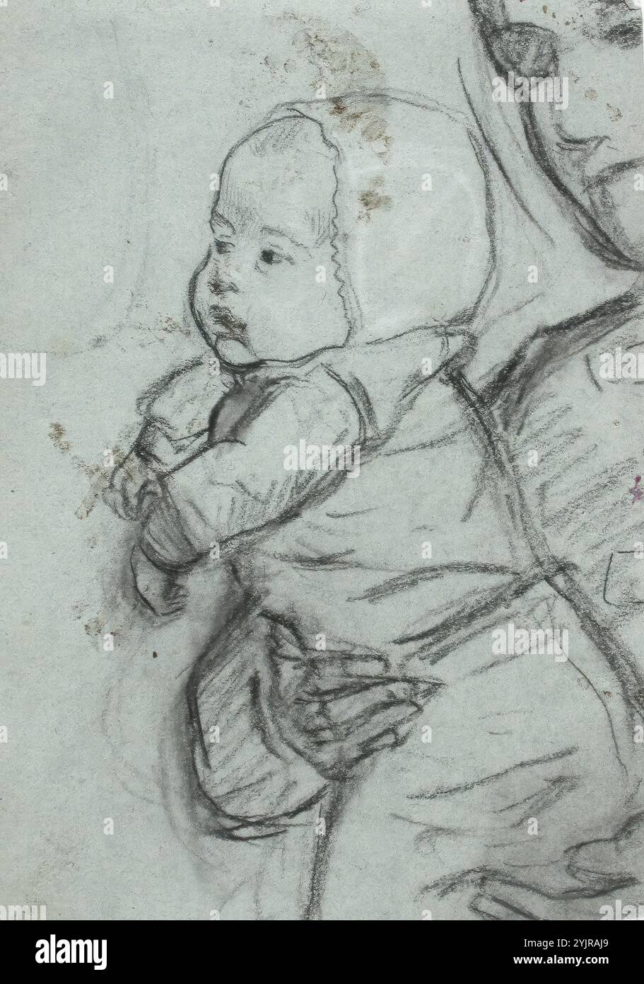 Becker, Adolf von, work, Baby on a woman's arm, sketch undated, black ...