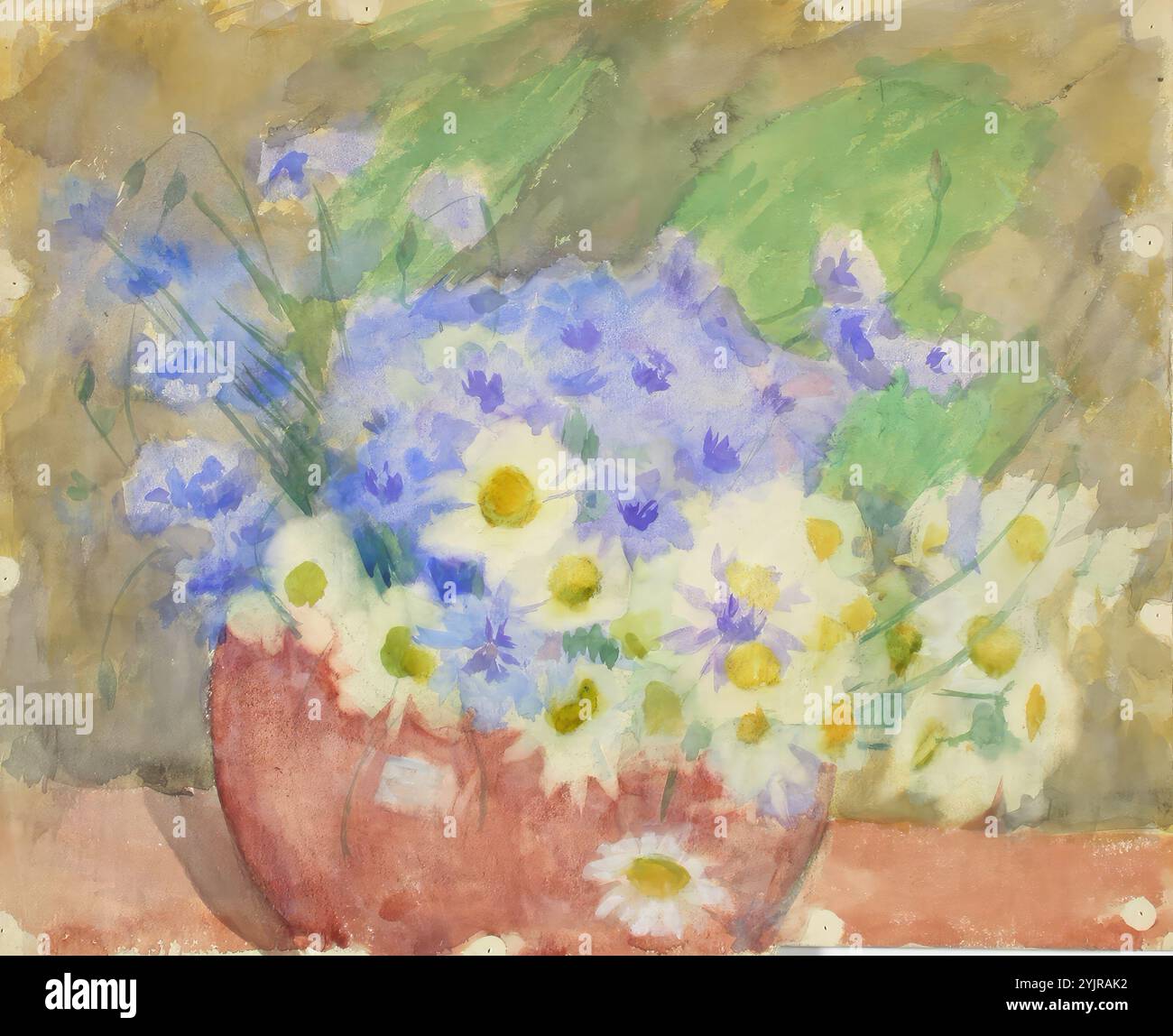 Wiik, Maria, work, Spray flowers and daisies in a vase, watercolor ...