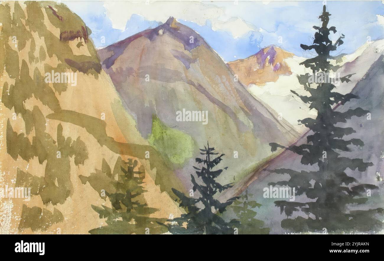 Wiik, Maria, work, Alppimaisema, technique text: watercolor, painting ...