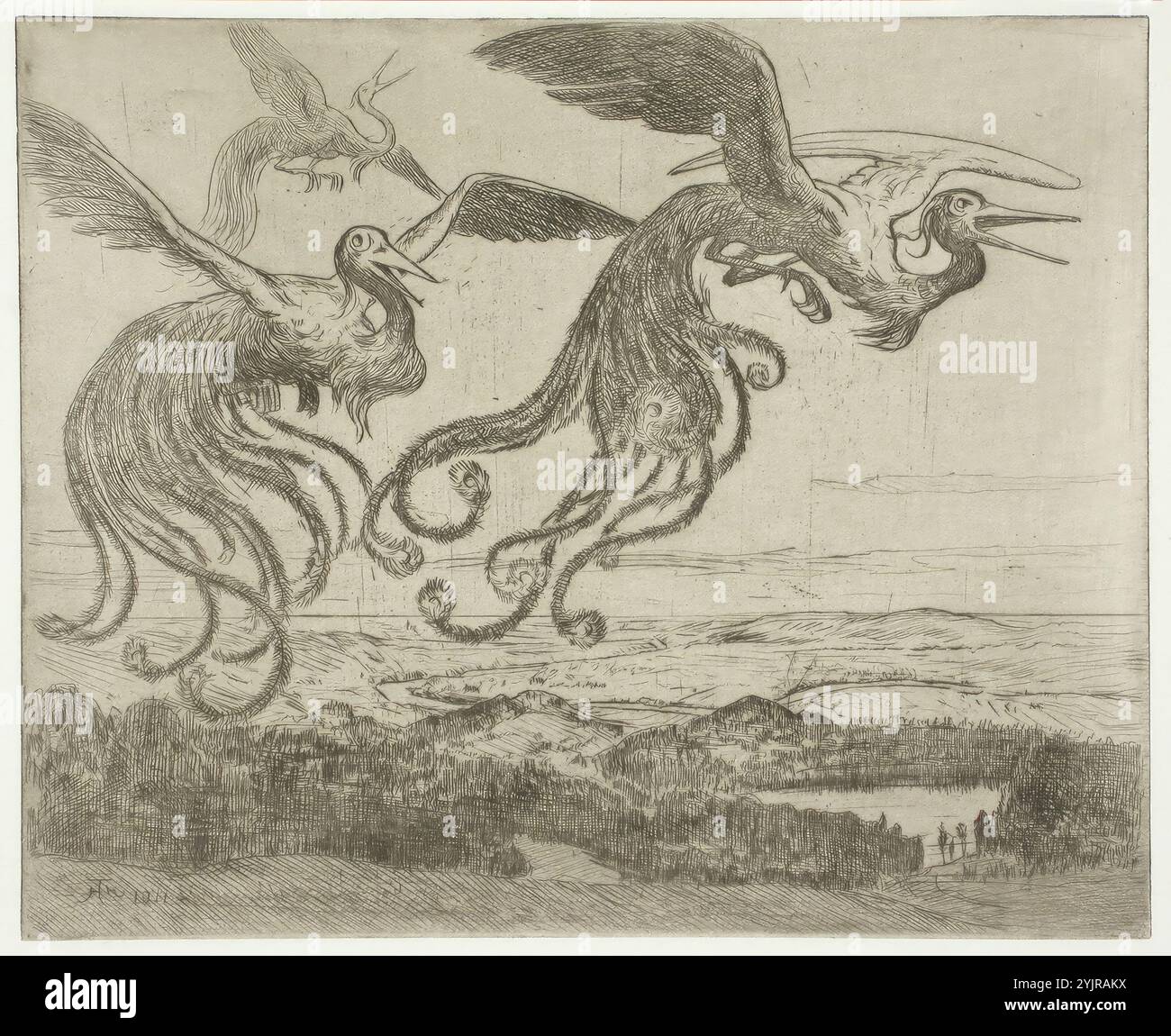 Thoma, Hans, work, Vaeltajalinnu, 1911, line etching, graphics, 20 cm x ...