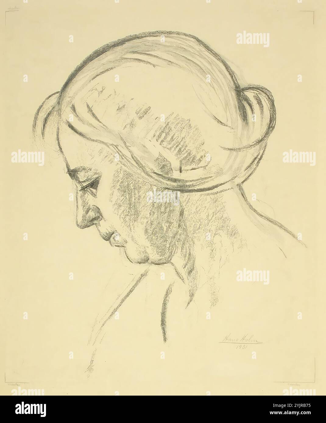 Artist's wife, 1931, stone drawing, graphics, 62 cm x 51 cm, Holm, Hans ...