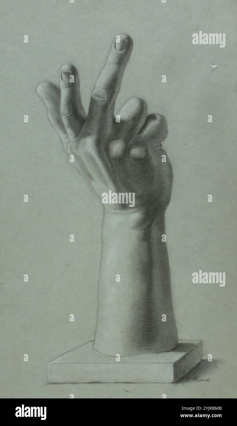 Kleineh, Oscar, work, Plaster hand, academy exercise, 1867, drawing, 45 ...