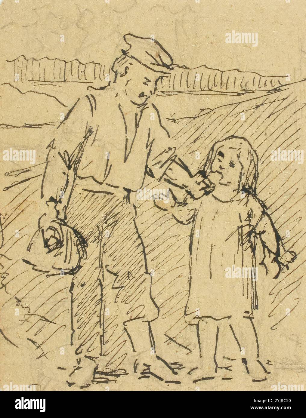 Becker, Adolf von, work, Peasant children, an older boy hands food to a ...