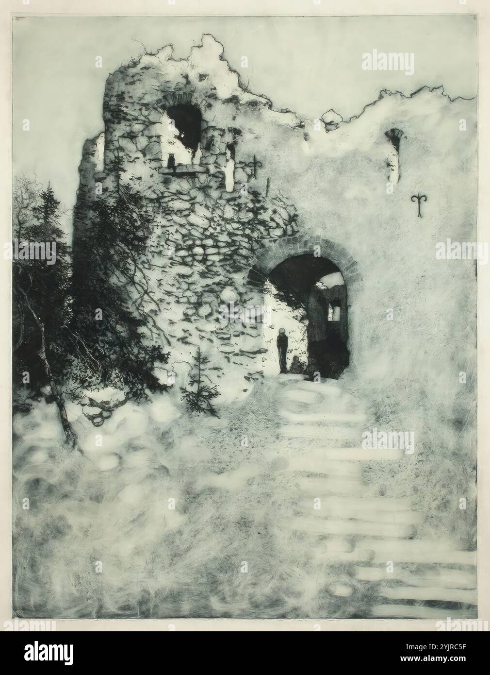 Ålander, Fredrik, work, Death in ruins, 1932, etching, graphics, 64 cm ...