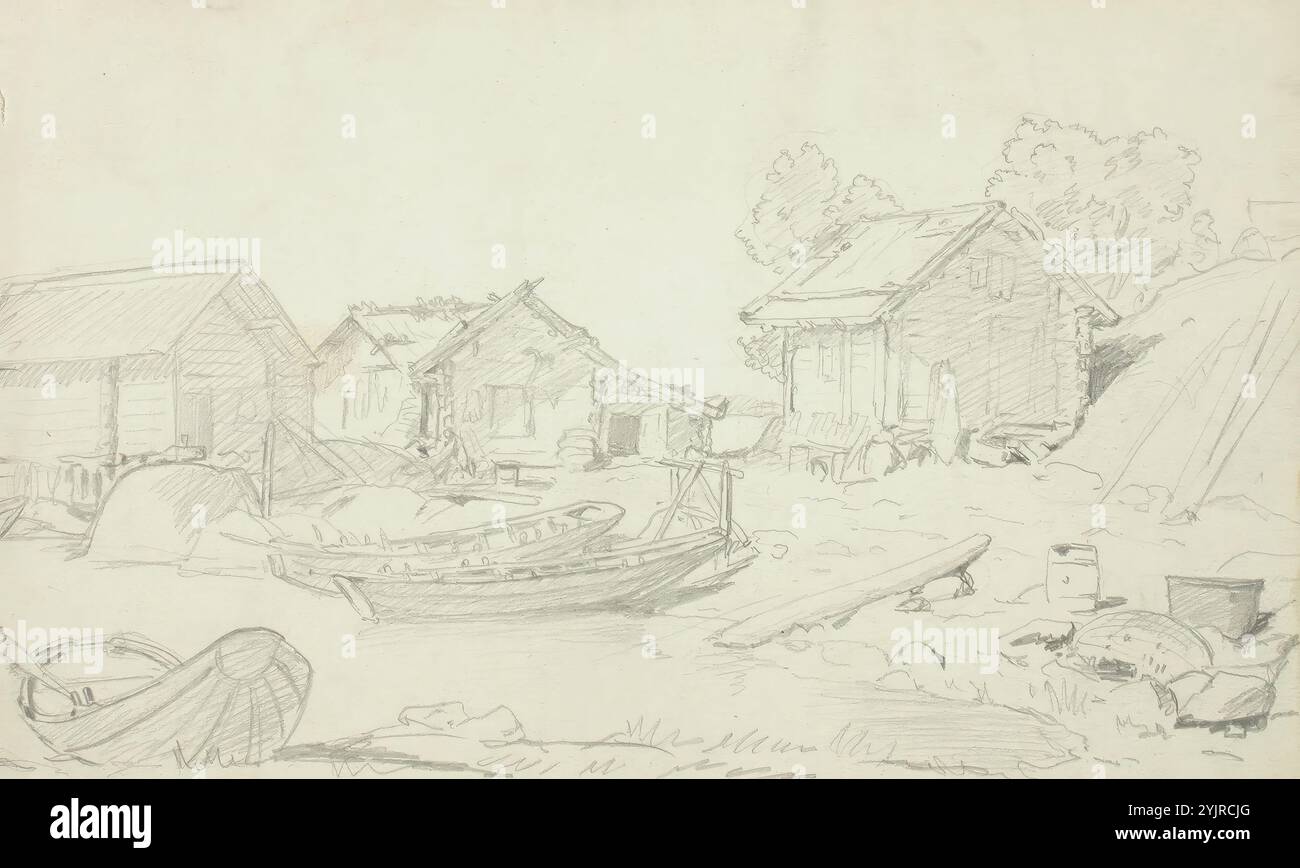 Becker, Adolf von, Hästö-Busö beach, buildings and rowing boats ...