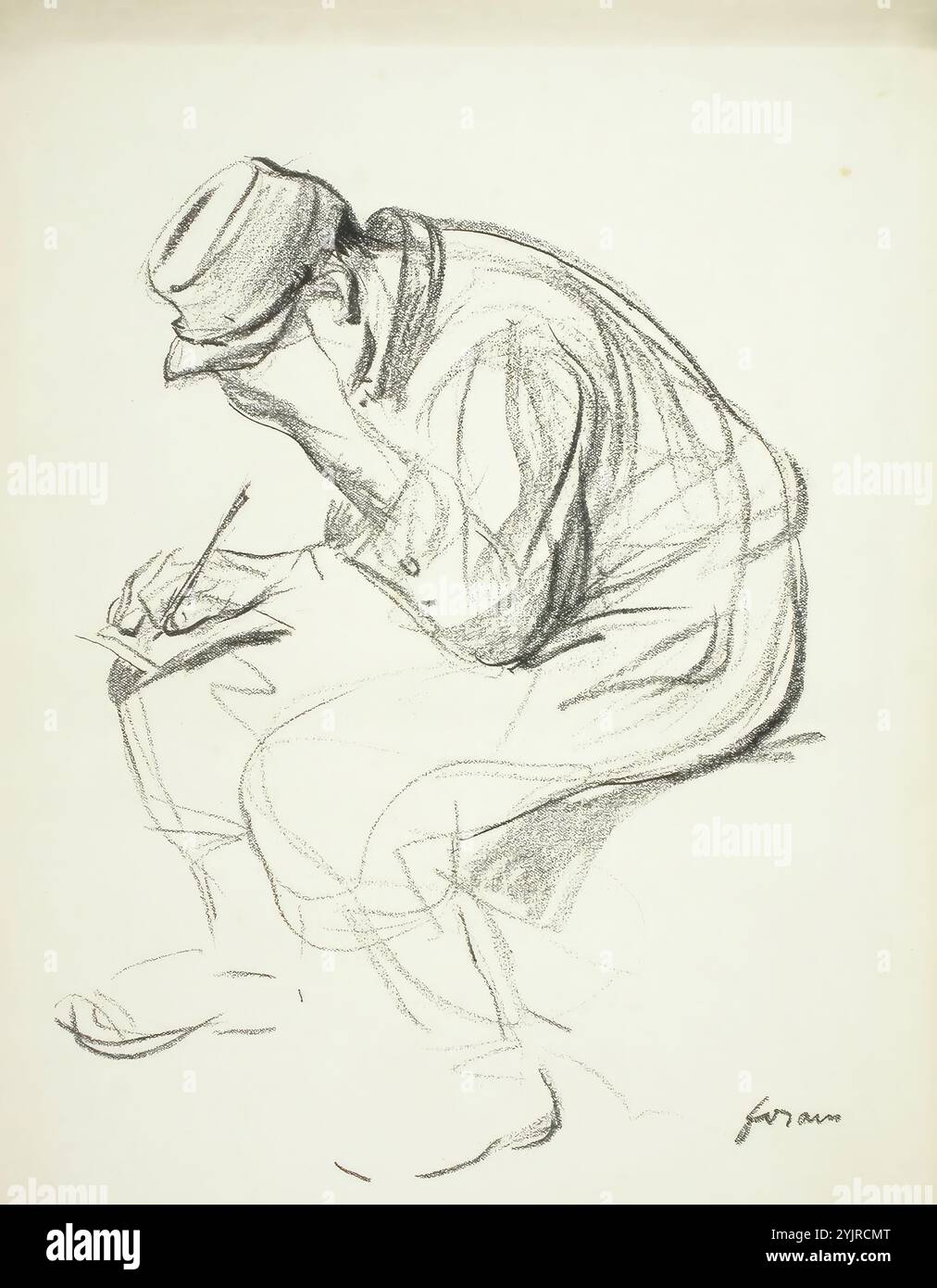 Forain, Jean-Louis, work, Soldier writing a letter, lithography ...