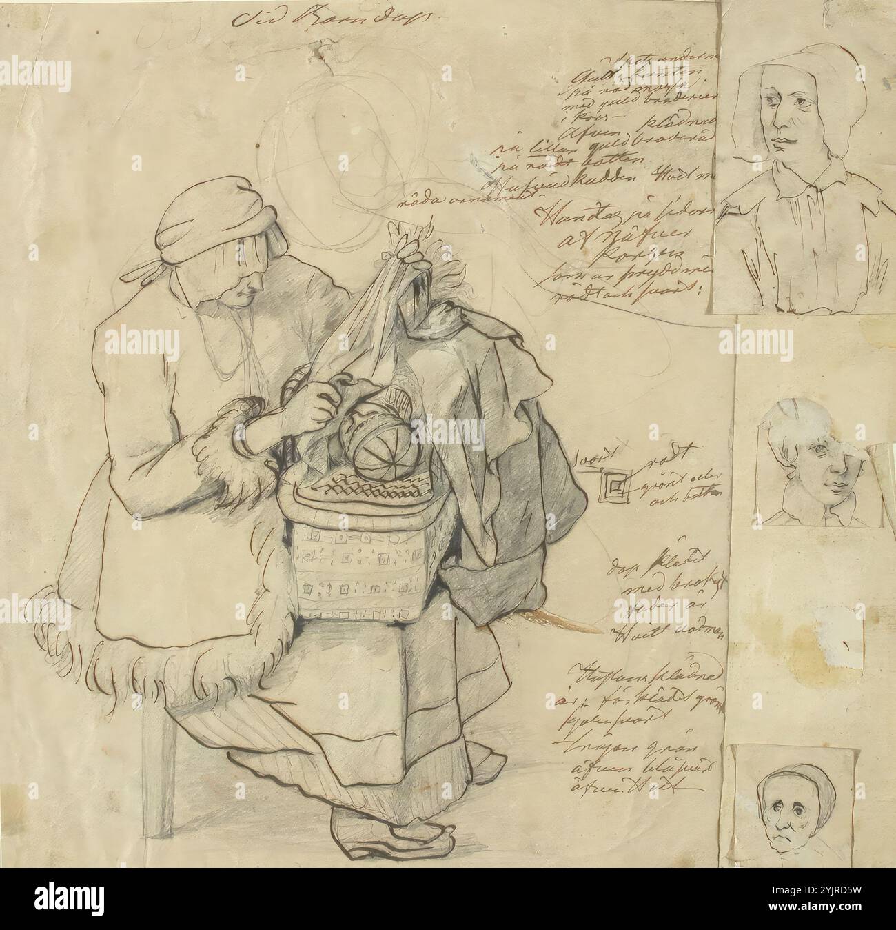 Ekman, Robert Wilhelm, work, Seated woman in a short taala fur coat ...