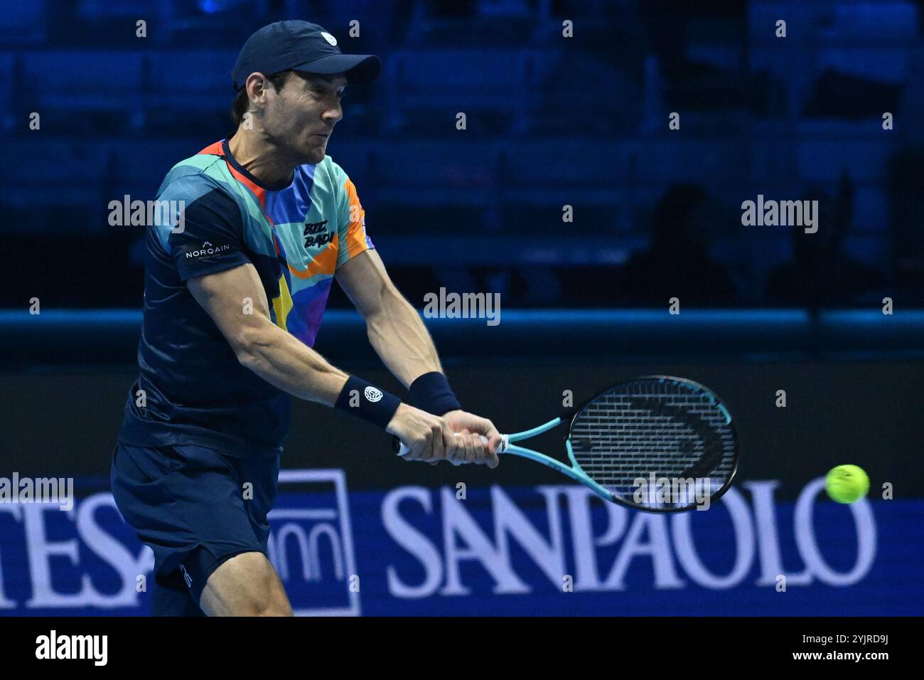 Matthew Ebden (AUS) is playing during the Men's Double match against ...