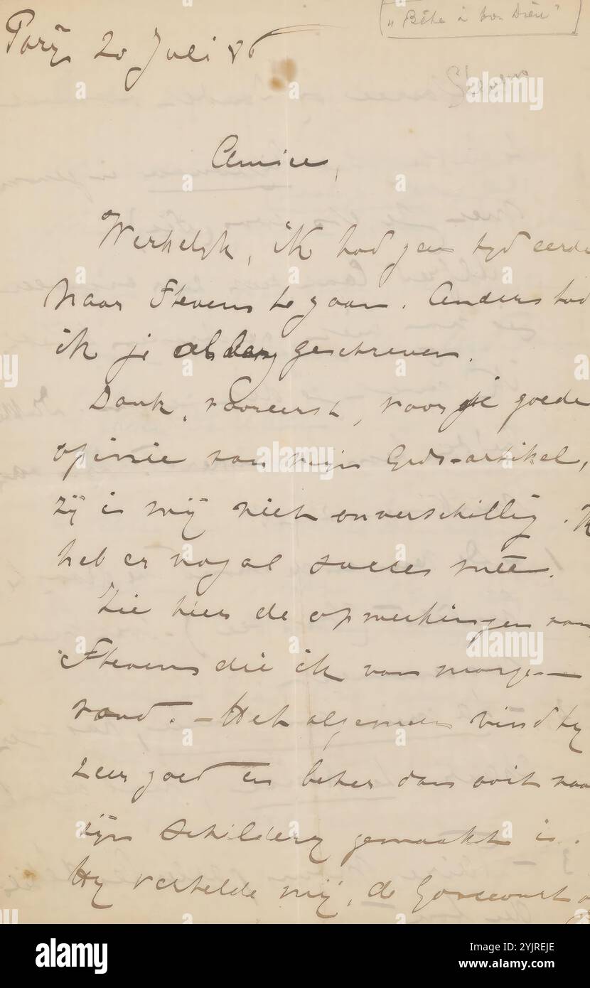 Letter to Philip Zilcken, writer: Adriaan Pit, Paris, July 20, 1886 ...