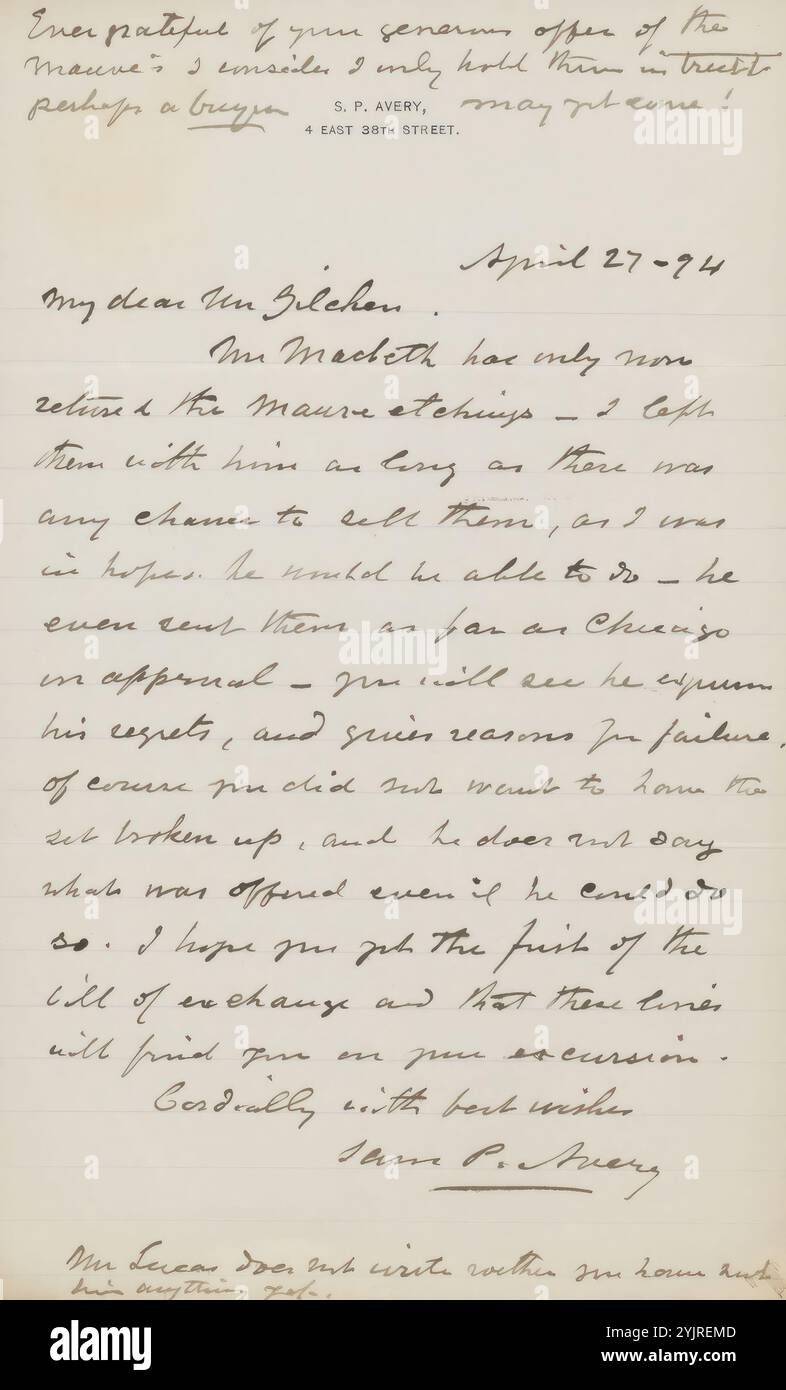 Letter to Philip Zilcken, letter contains a note, writer: Samuel Putnam ...